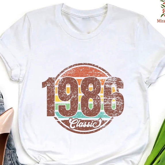 Born In 1976 Year Graphic Tee Retro Sunset 1986 Unisex Shirt 1986 ...