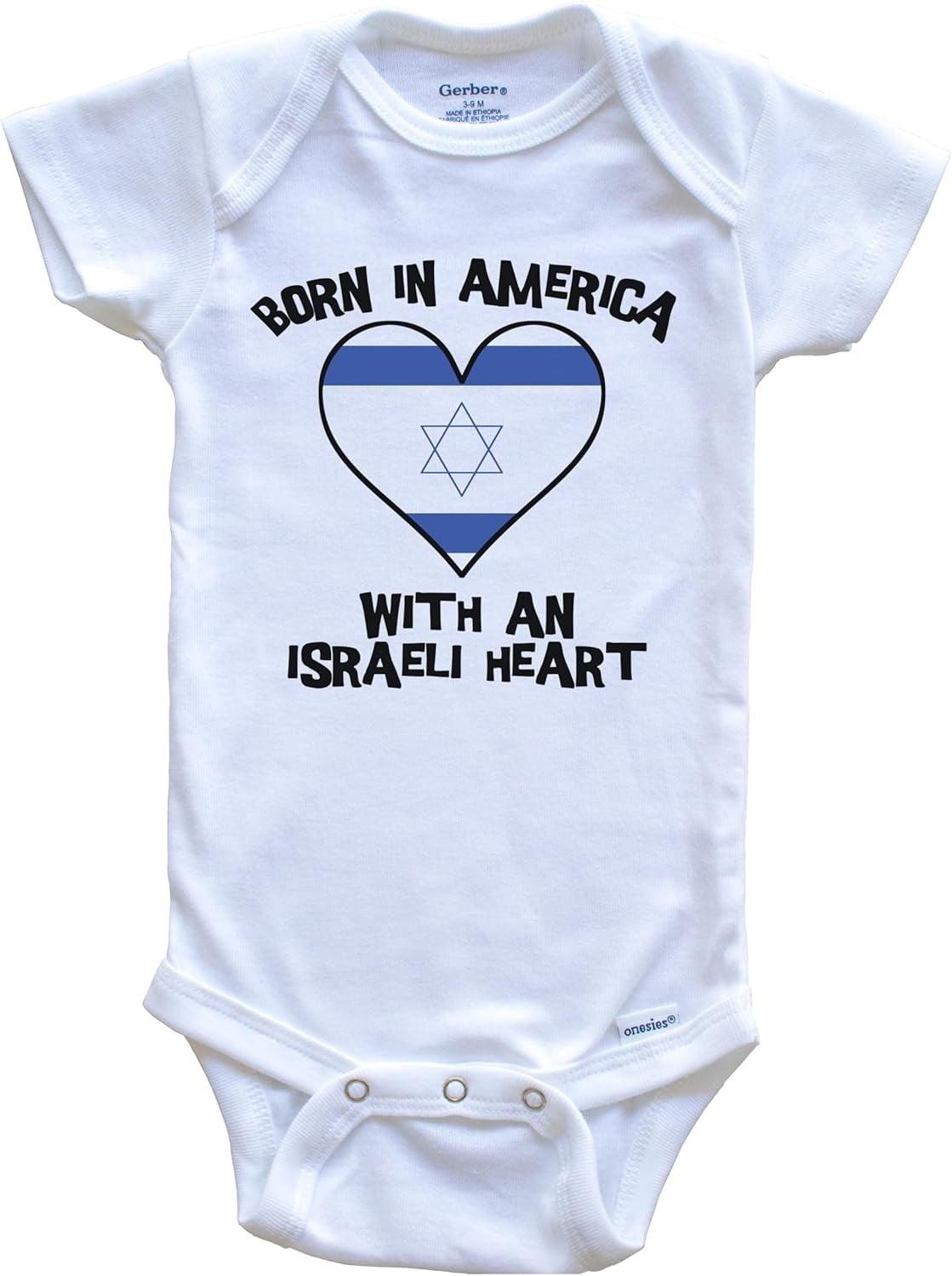 Born In America With An Israeli Heart One Piece Baby Bodysuit Israel ...