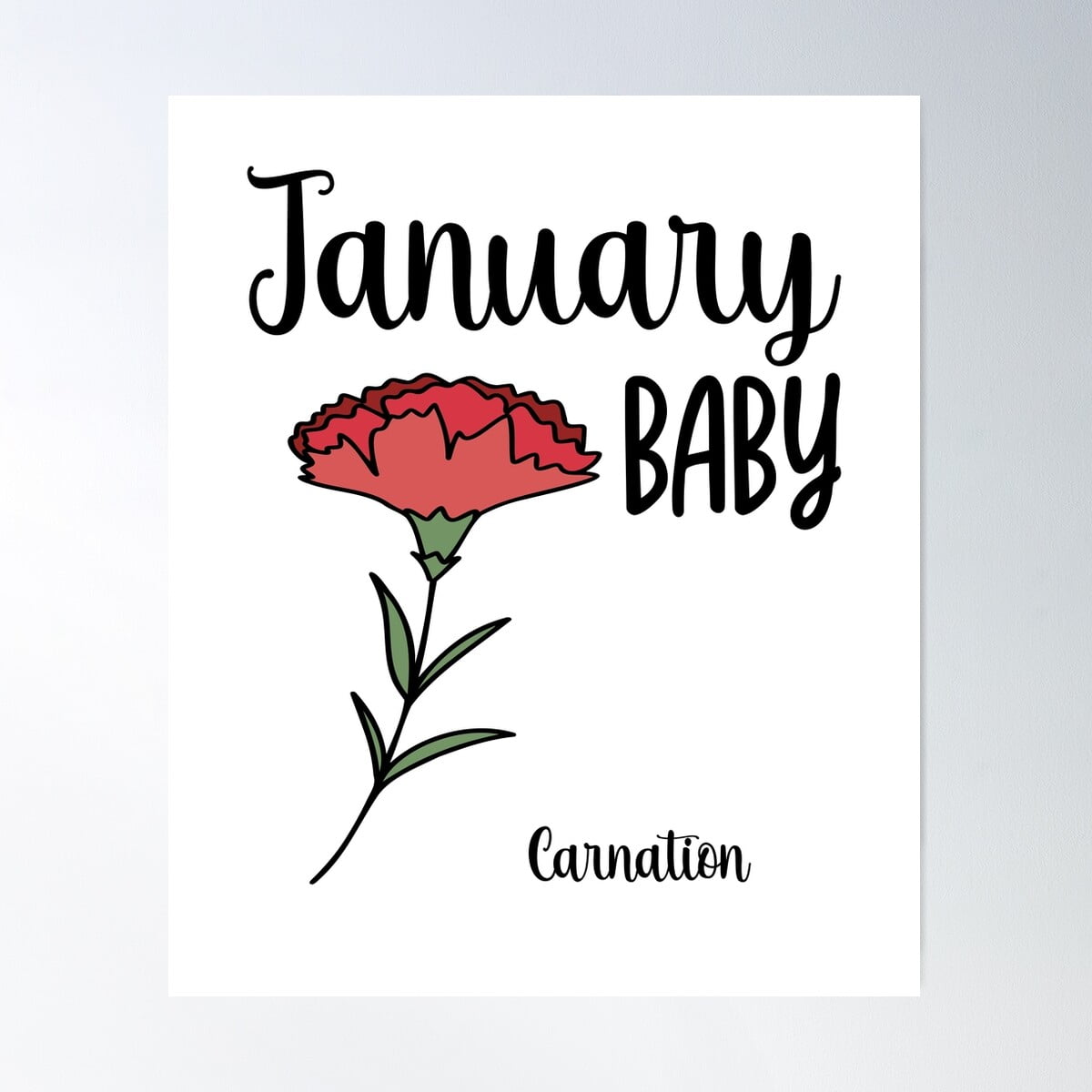 Born In January Carnation Birthday Birth Month Flower Poster Wall Art, Modern Wall Decor For ...