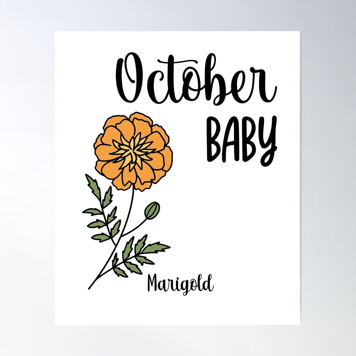Born In October Marigold Birthday Birth Month Flower Poster Wall Art ...
