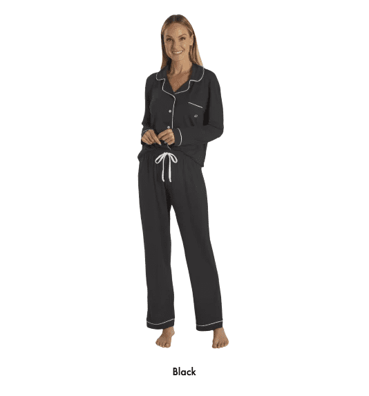 Born Notch Collar Long Sleeve Shirt & Long Pants Pajama Set (Black, 3XL ...