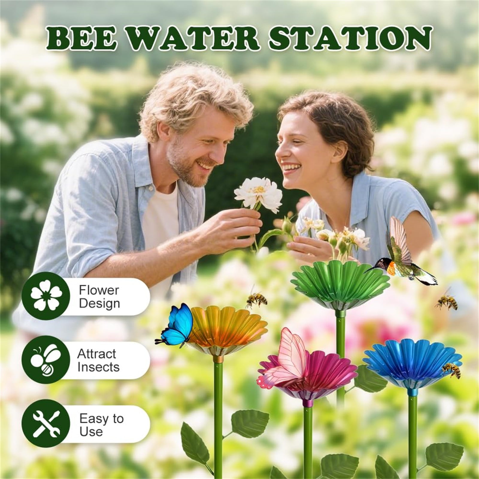 Born Pettry 1 Pack Bee Watering Station, Bee Cups for Garden Metal Bee ...