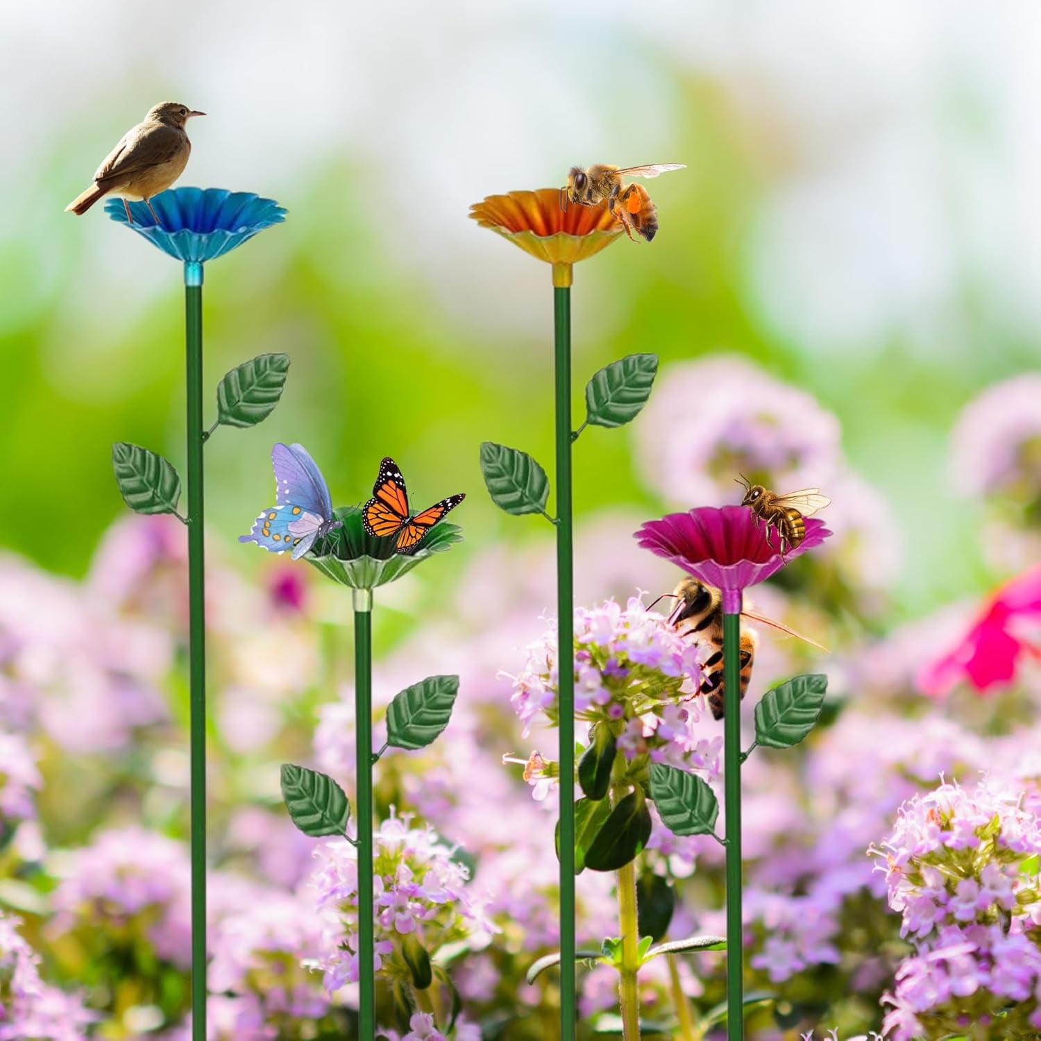 Born Pettry Bee Watering Station – Metal Flower-Shaped Bee Cups for ...