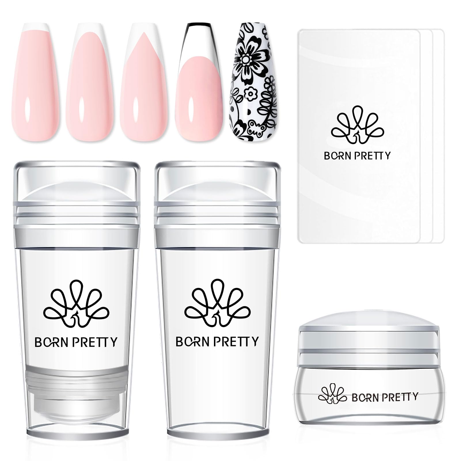 Born Pretty French Tip Nail Stamp, 6PCS Nail Art Stamper with Scrapers ...