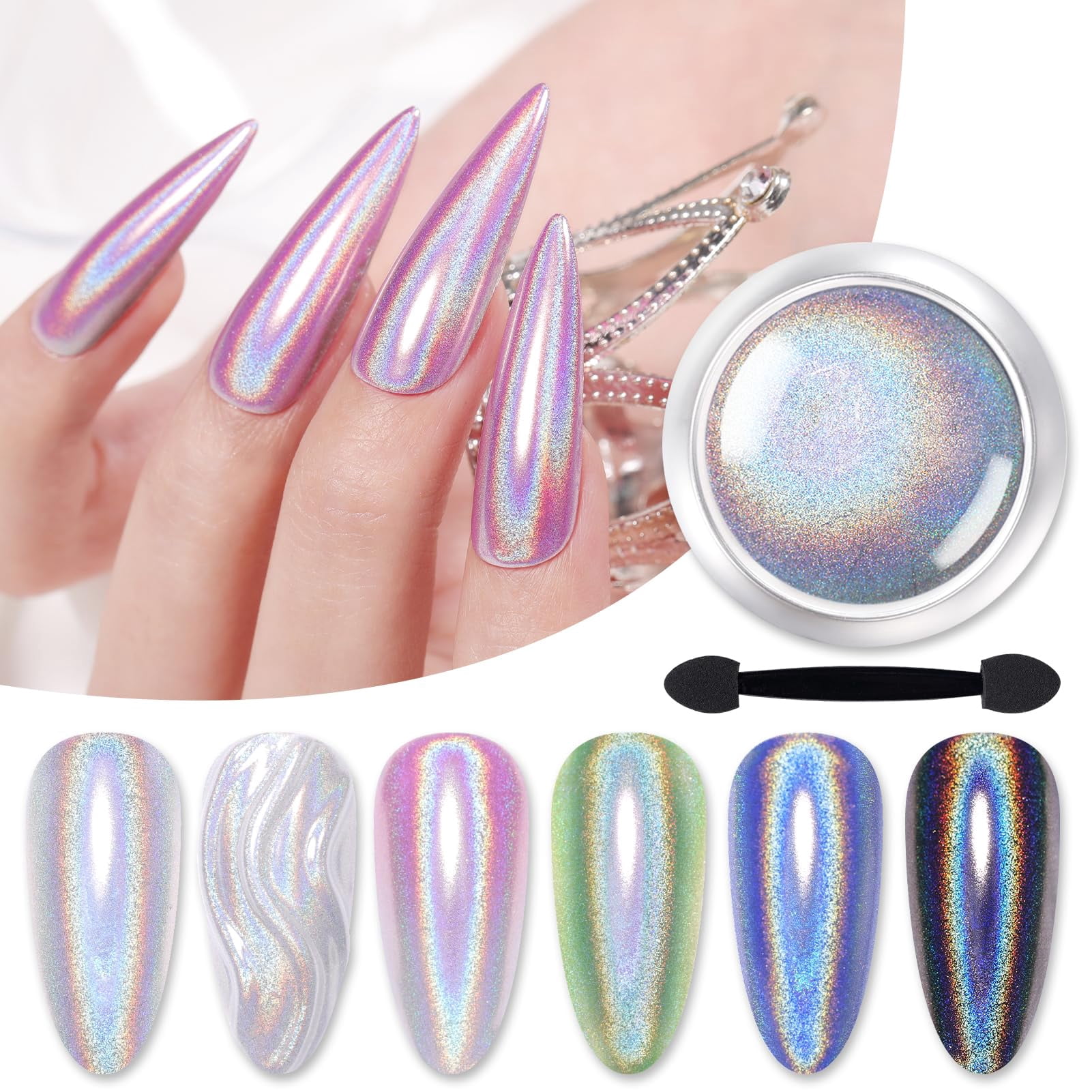 Born Pretty Holographic Nail AIF9 Powder Fine Rainbow Iridescent ...