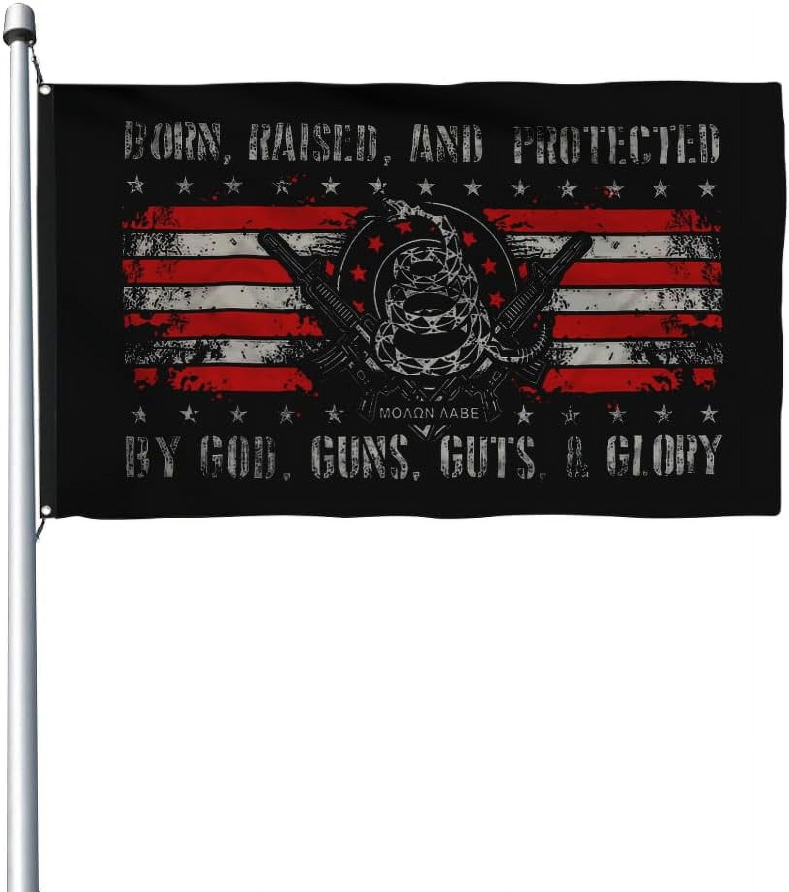Born, Raised, And Protected By God, Guns, Guts & Glory Flag with Brass ...