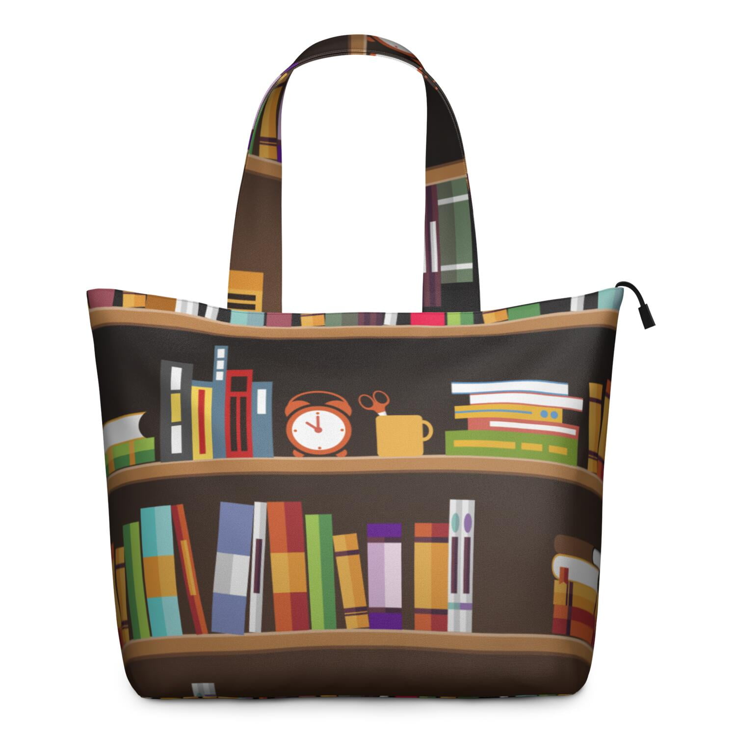 Born to Read Zipper Tote Bag - Spacious Bookcase Wall Inspired ...