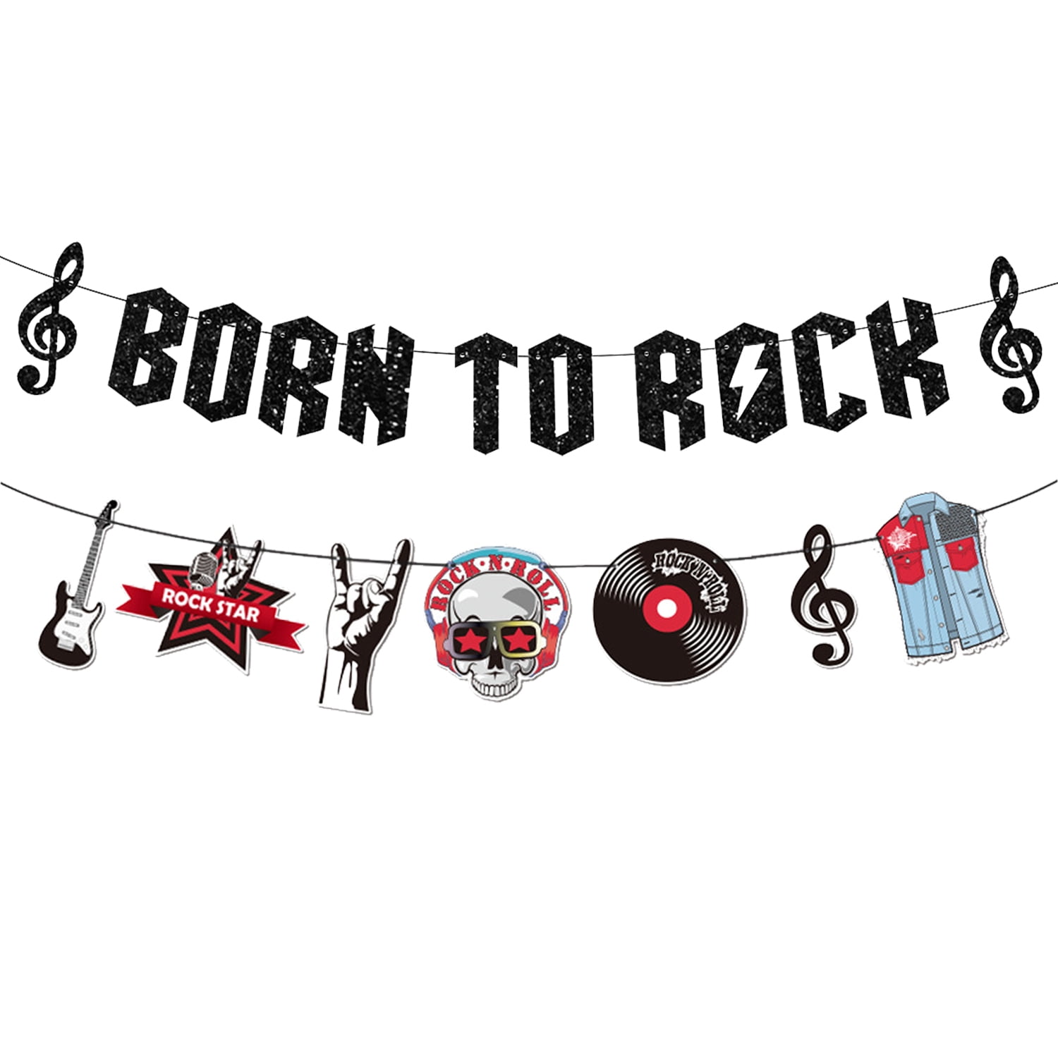 Born to Rock Birthday Party Decorations, Glitter Black Born to Rock ...