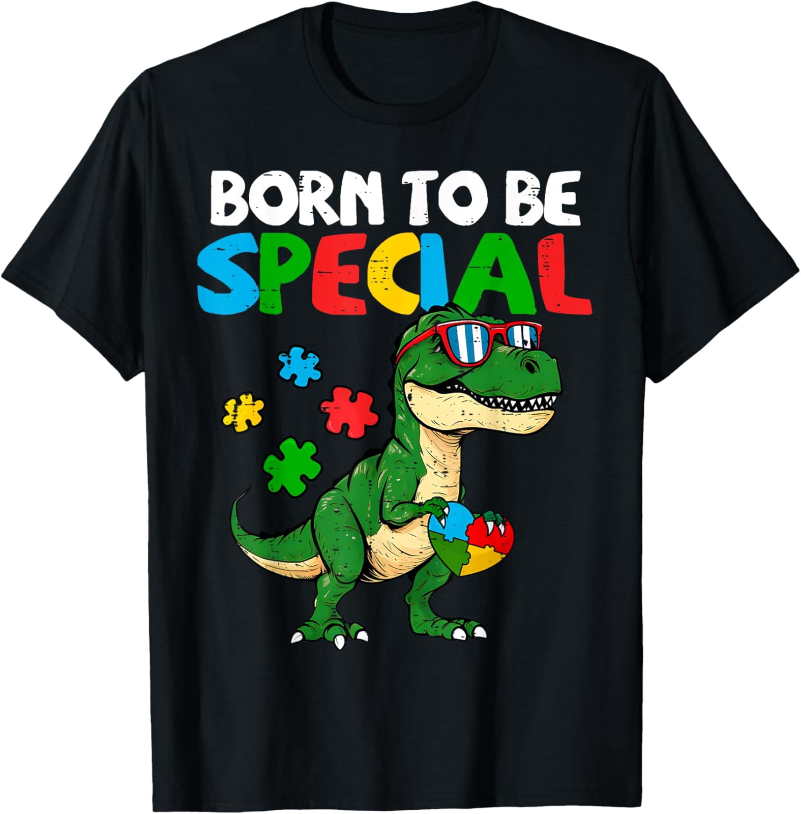 Born Special T-rex Puzzle Autism Awareness Dinosaur Boys T-Shirt ...