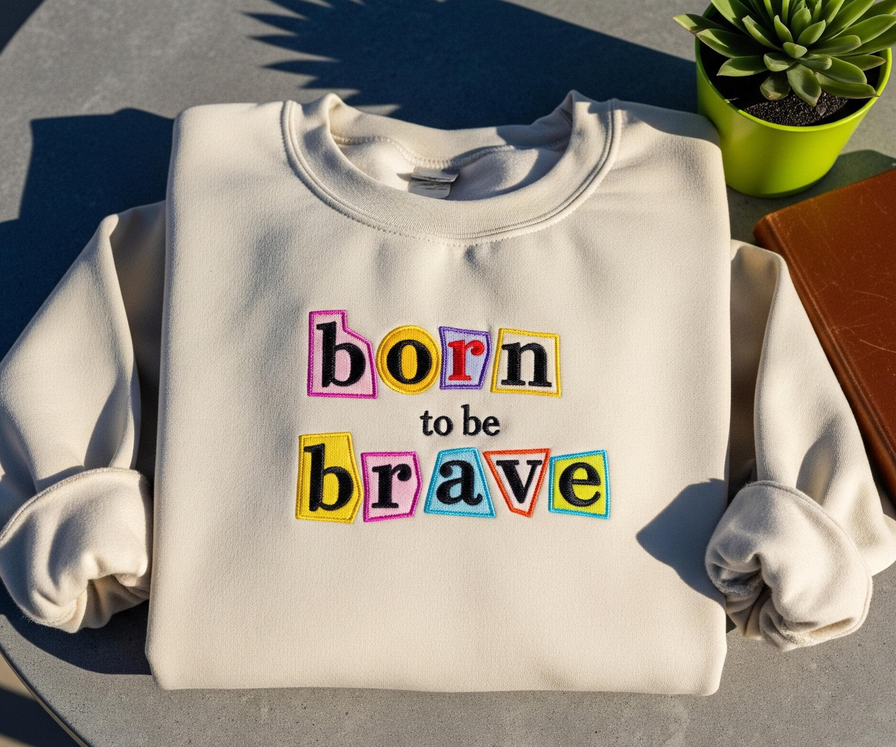 Born To Be Brave Embroidered Sweatshirt, Inspirational Quote Shirt ...