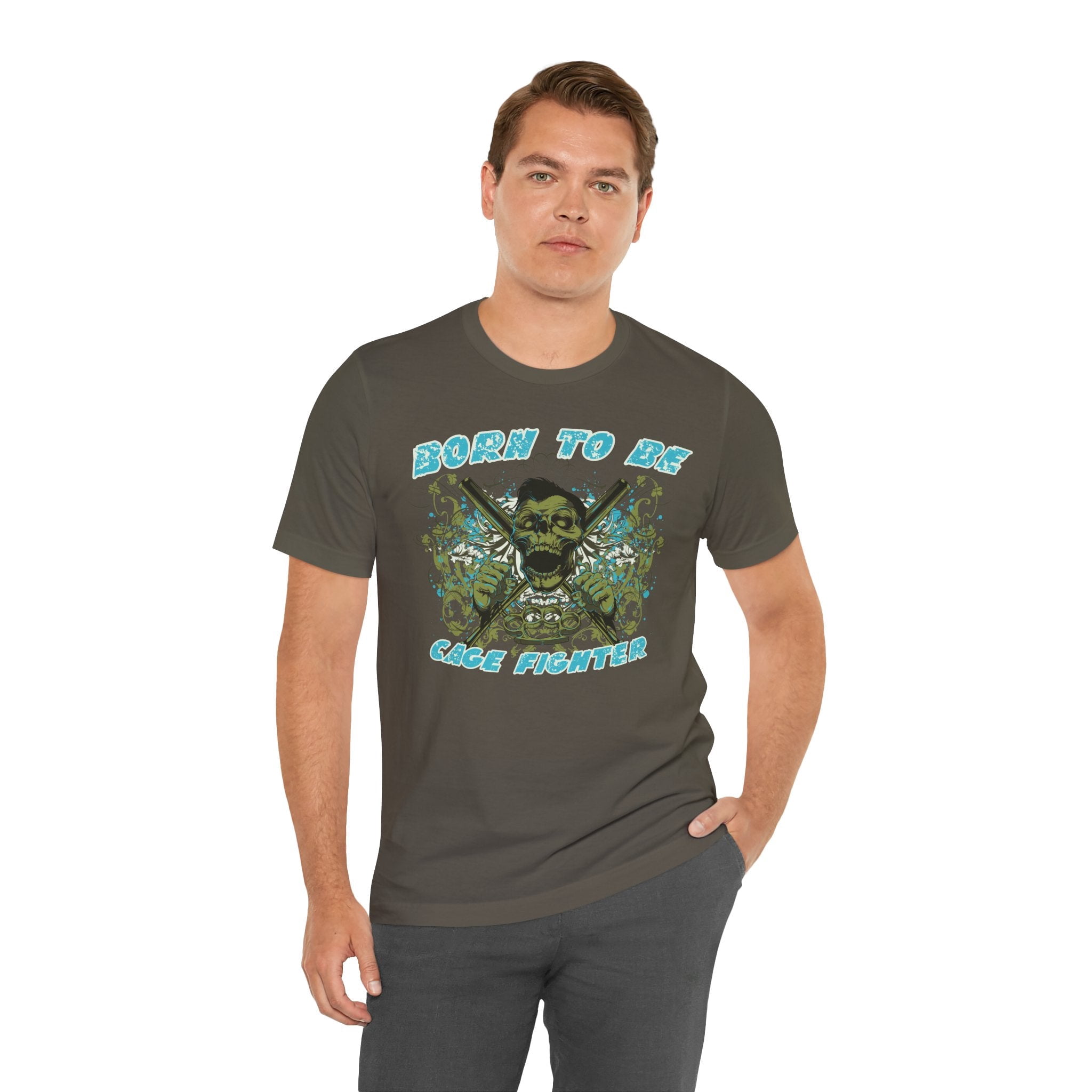 Born To Be Cage Fighter Tee Skull Crossed Knives Graphic T-Shirt ...