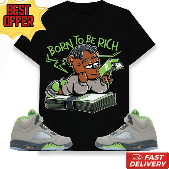 Born To Be Rich Money Cartoon Graphic T-Shirt Cash Stack Streetwear ...