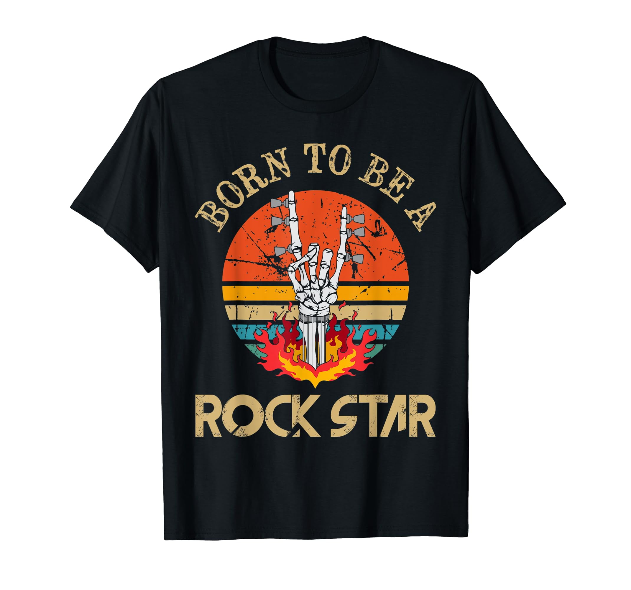 Born To Be Rock Star Heavy Metal Hand Horns Vintage Retro Black T-Shirt ...