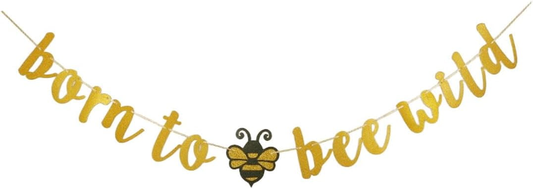 Born To Bee Wild Banner, Baby Shower Party Sign, Bumble Bee Themed ...