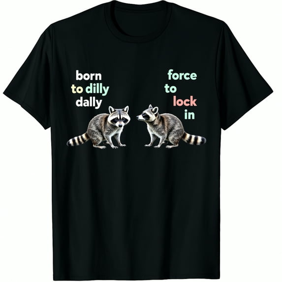 Born To Dilly Dally Forced To Lock In Raccoon Graphic Black T-Shirt for ...