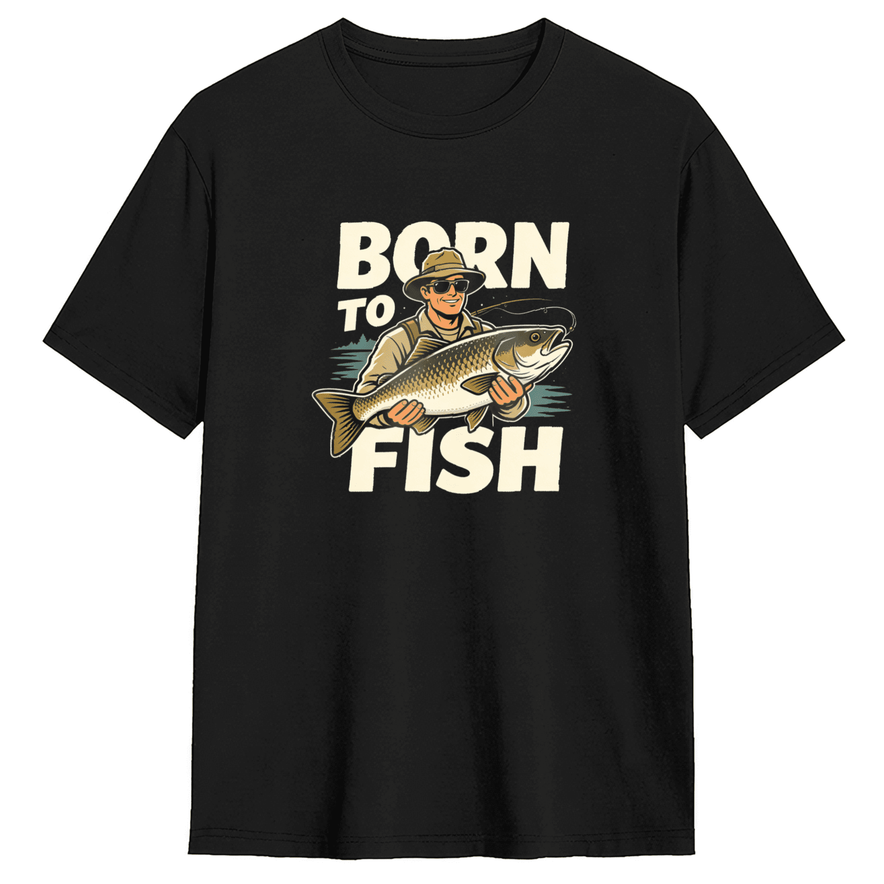 Born To Fish Vintage Graphic Tee For Men, Outdoor Fishing Cotton Short ...