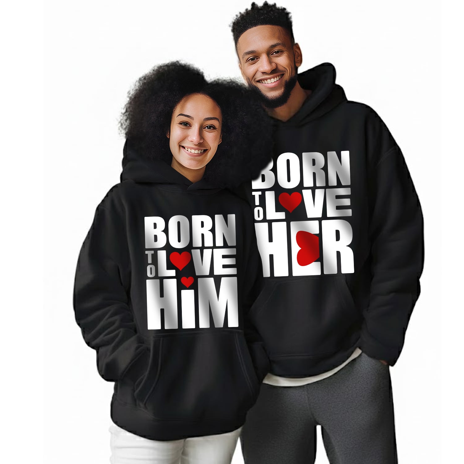Born To Love Her Him Couple Hoodie – Matching His and Hers Hooded ...