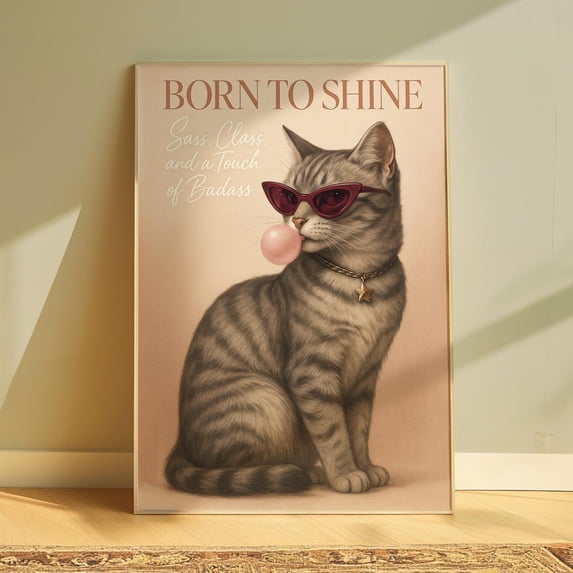 Born To Shine Cute Kitten Maximalist Wall Art Poster Home Decor Office ...
