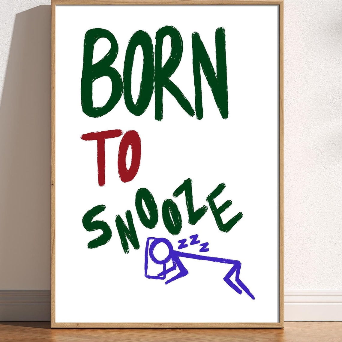 Born To Snooze Retro Illustration Print Fun Bedroom Print Wall Art ...
