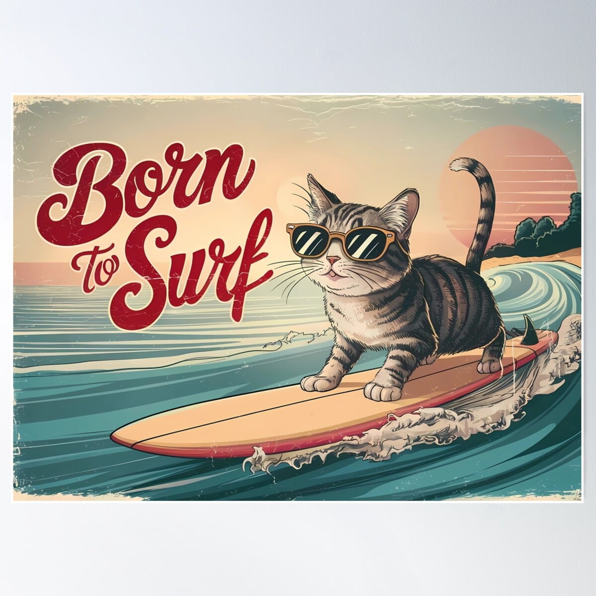 Born To Surf. Cat Surfing. Animal Art Poster Wall Art Modern Wall Decor ...