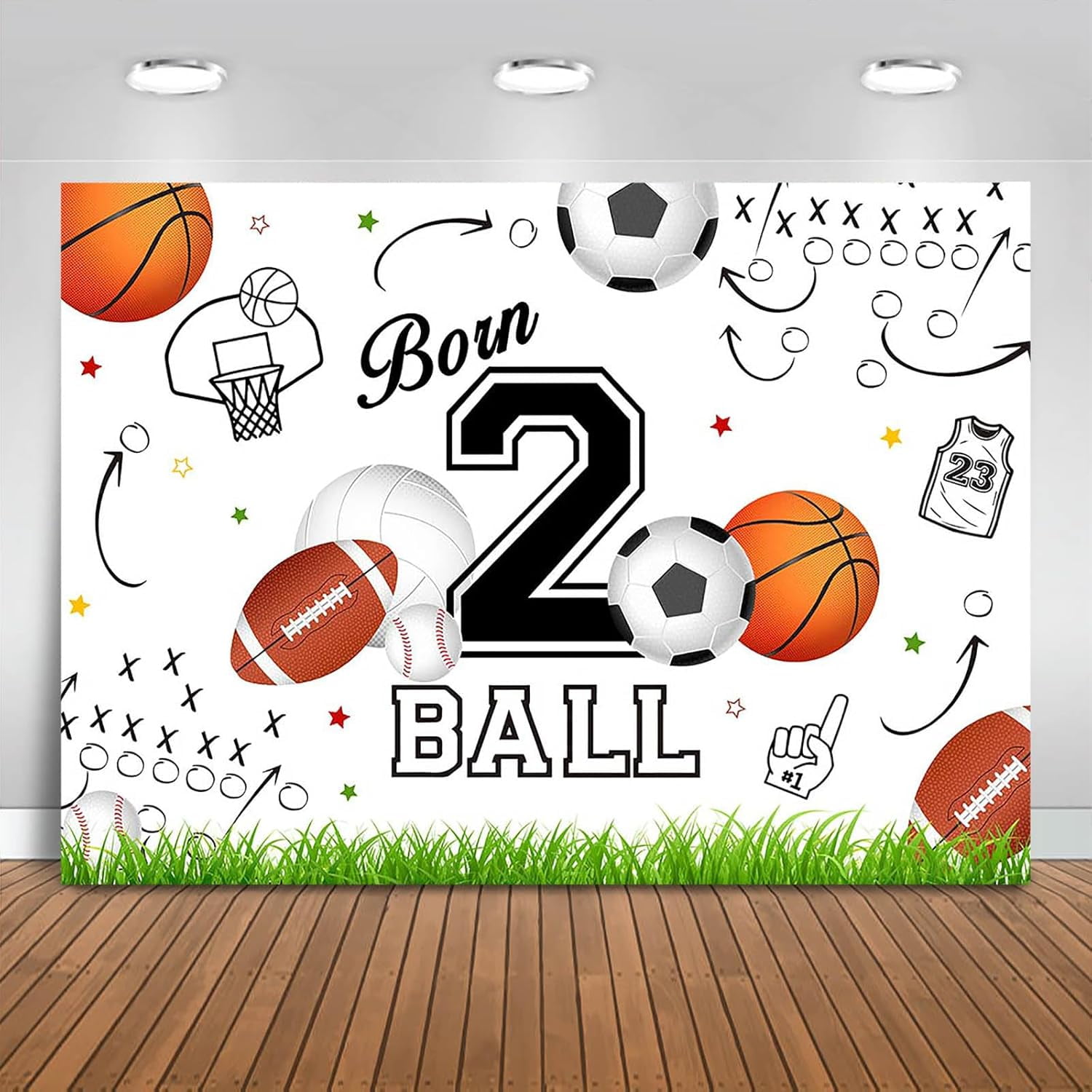 Born Two Ball Backdrop Sports Theme 2nd Birthday Party Decorations ...