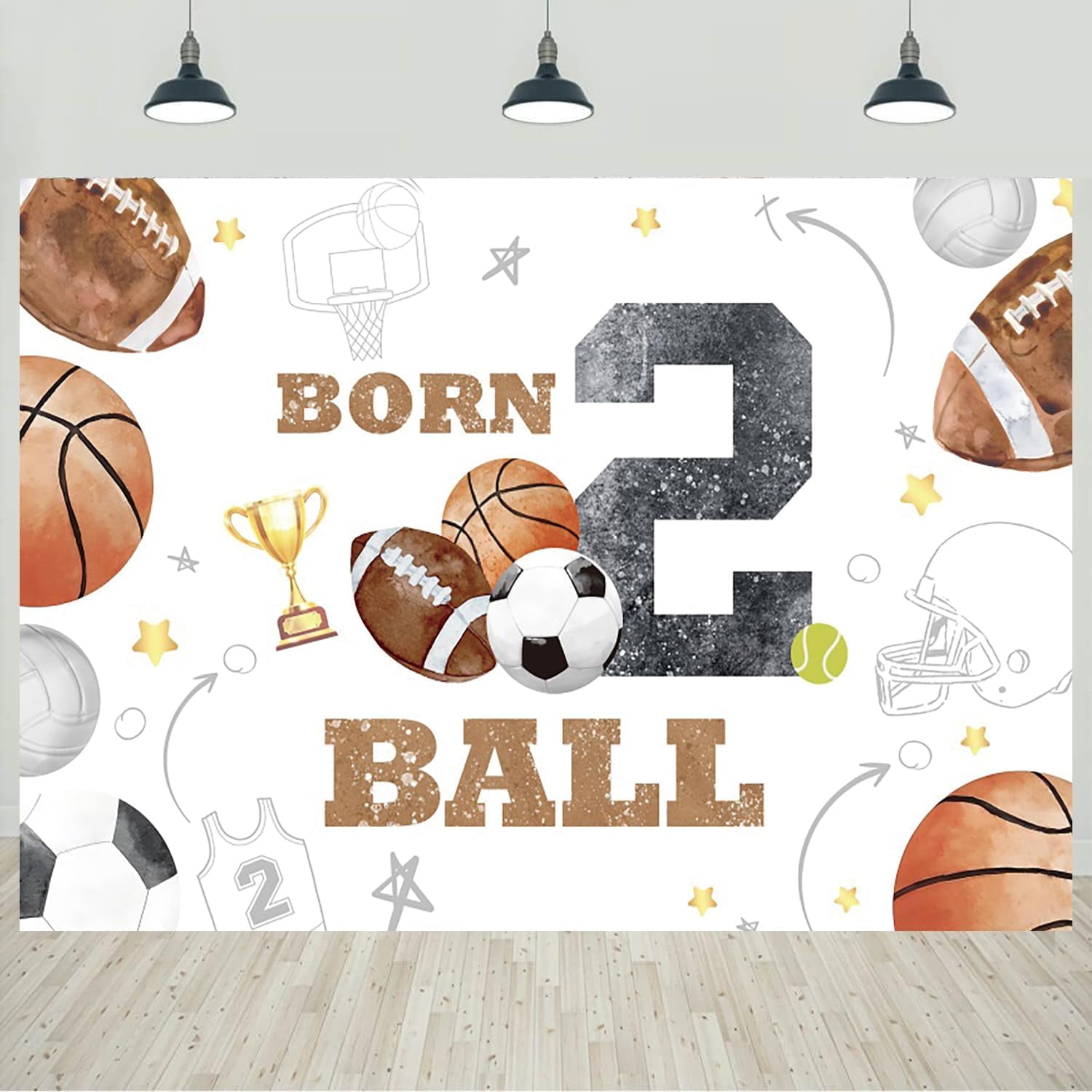Born Two Ball Birthday Backdrop Sports Theme Boys 2nd Birthday ...