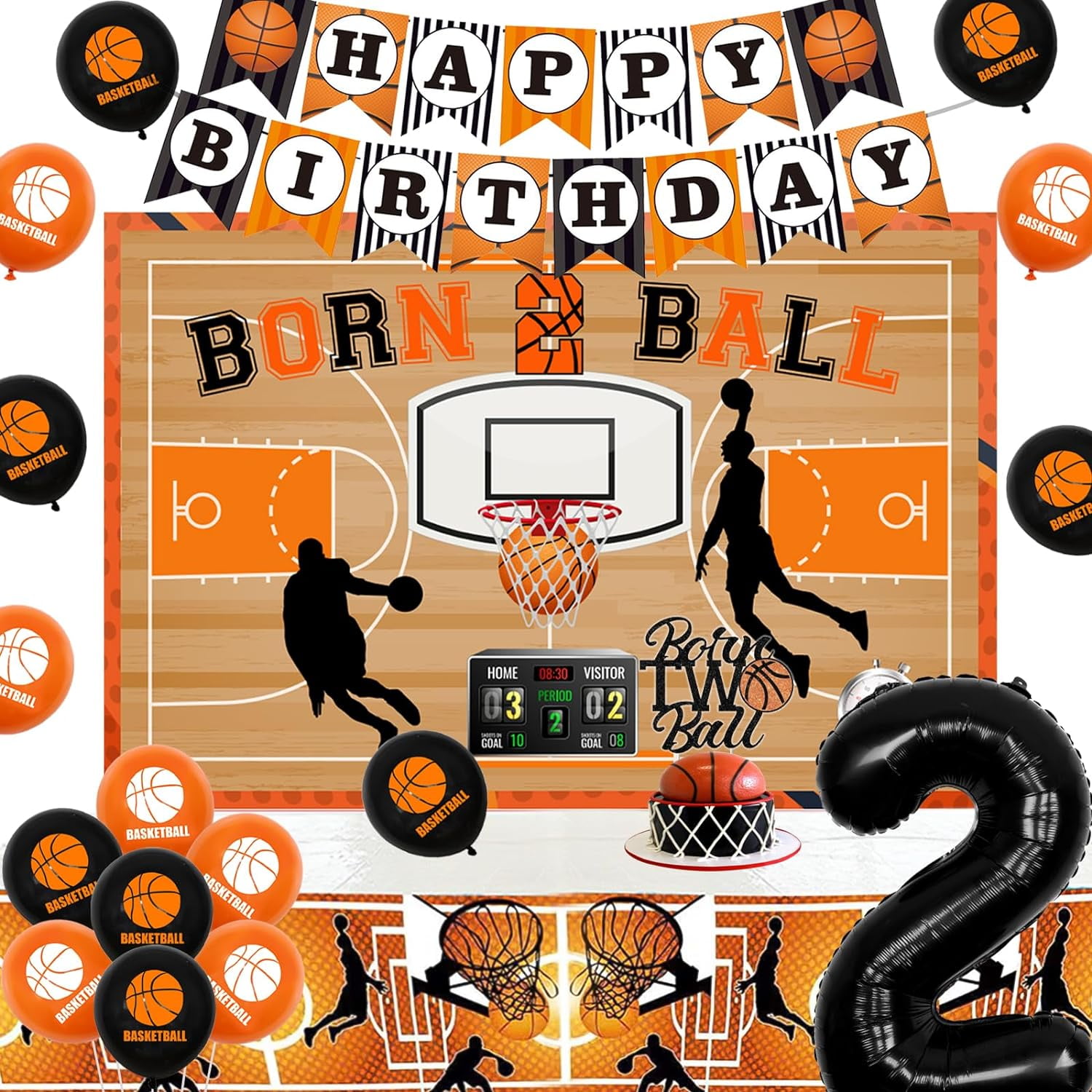 Born Two Ball Birthday Decoration for Boy, Basketball 2nd Birthday ...