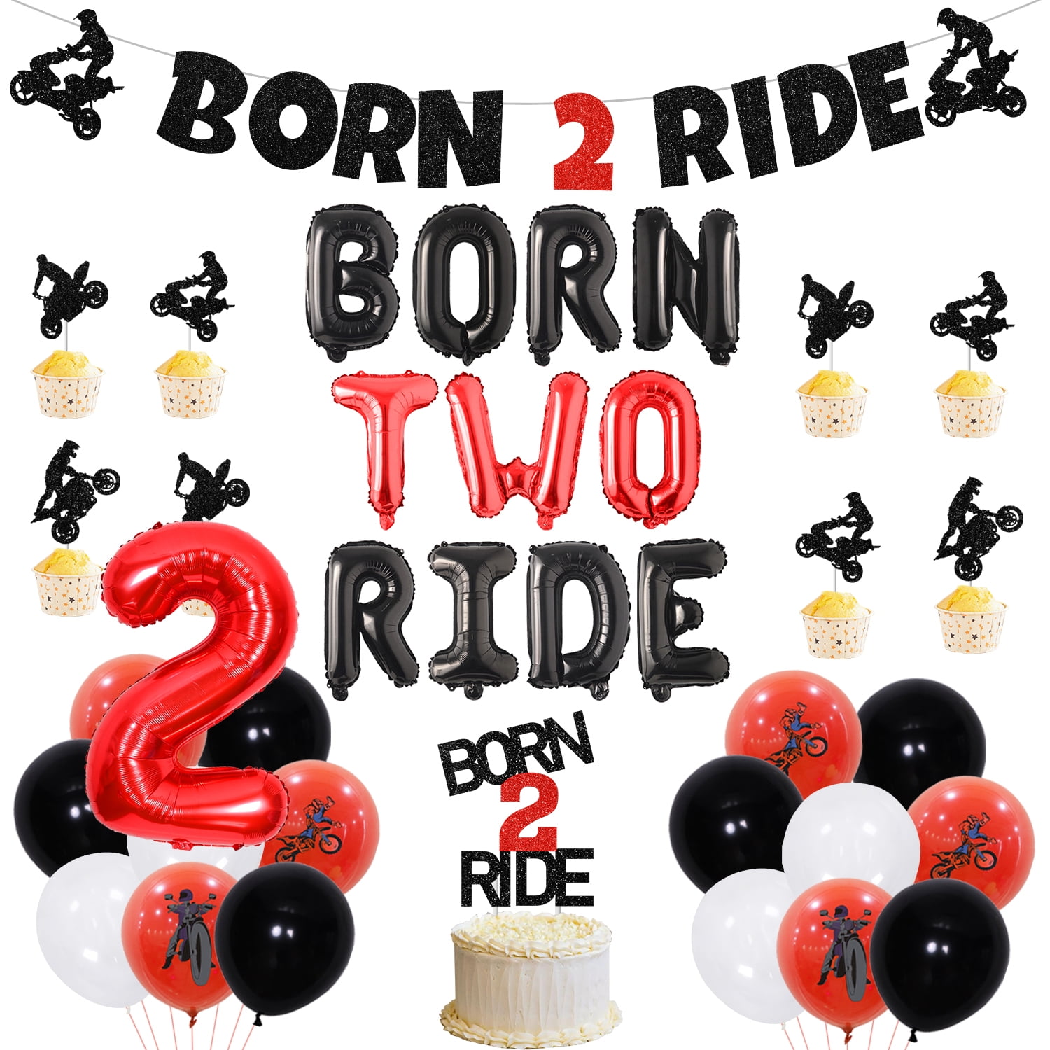 Born Two Ride Motorcycle 2nd Birthday Party Decoration Include Born Two ...