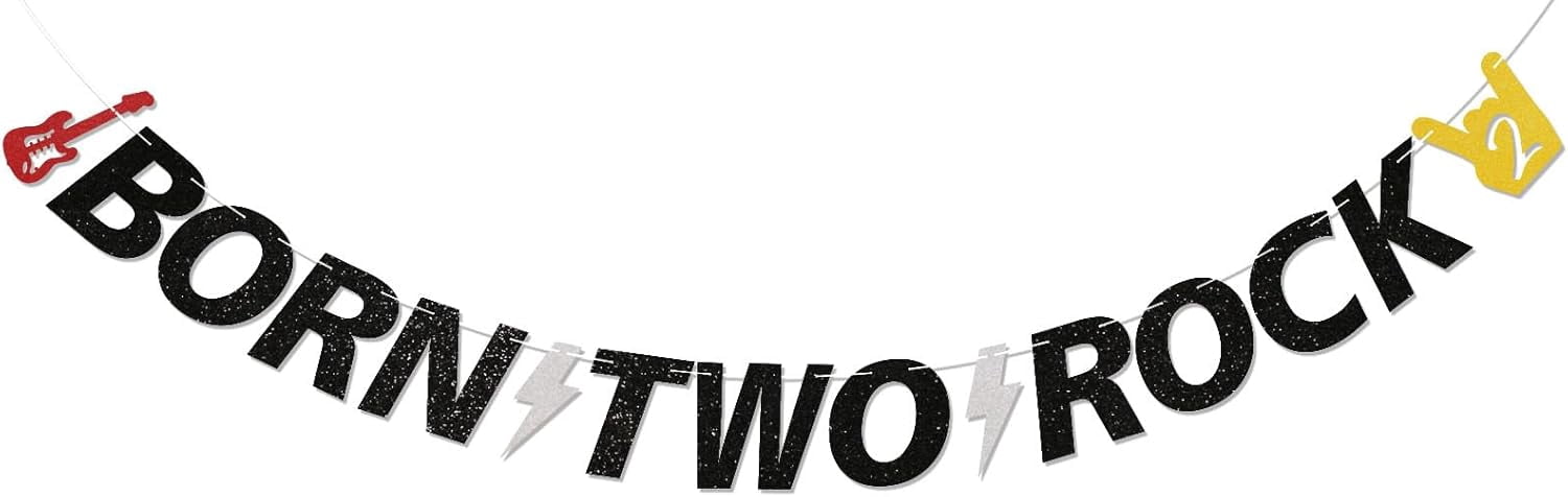 Born Two Rock Banner - 2nd Birthday Rock N' Roll Party Decor, Musical ...