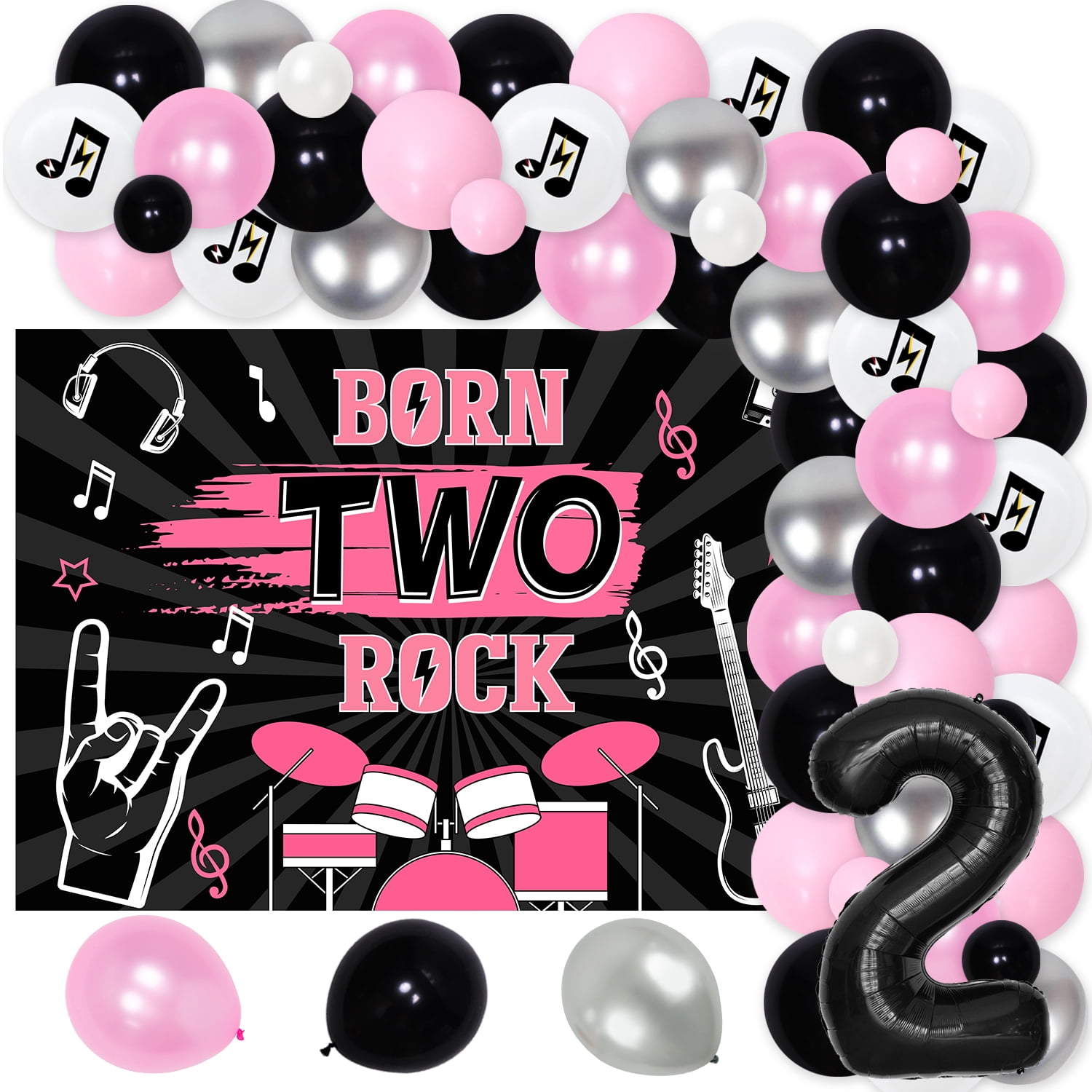 Born Two Rock Birthday Decorations for Girl Rock and Roll 2nd Birthday ...