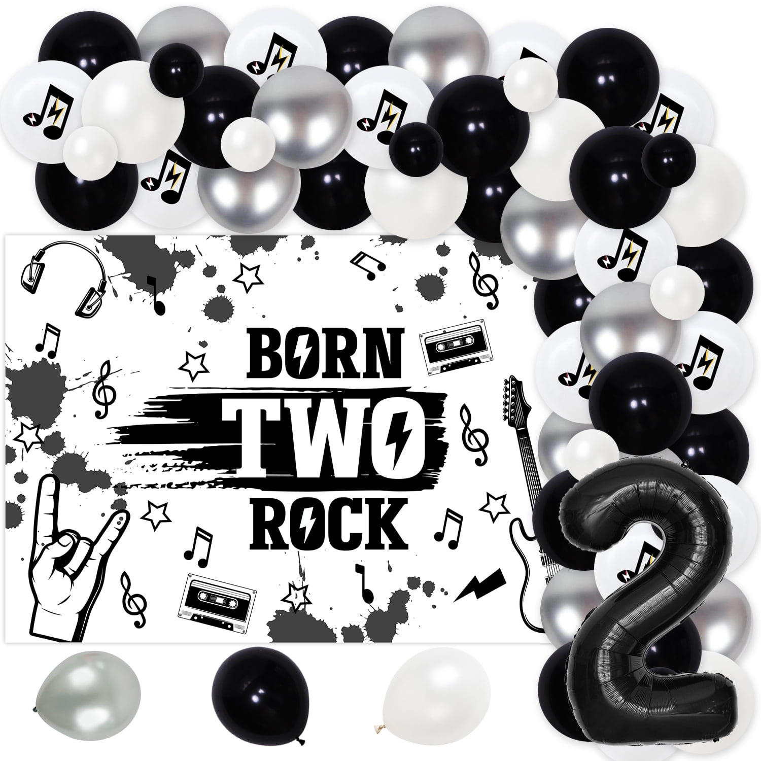 Born Two Rock Birthday Decorations Rock and Roll 2nd Birthday Party ...