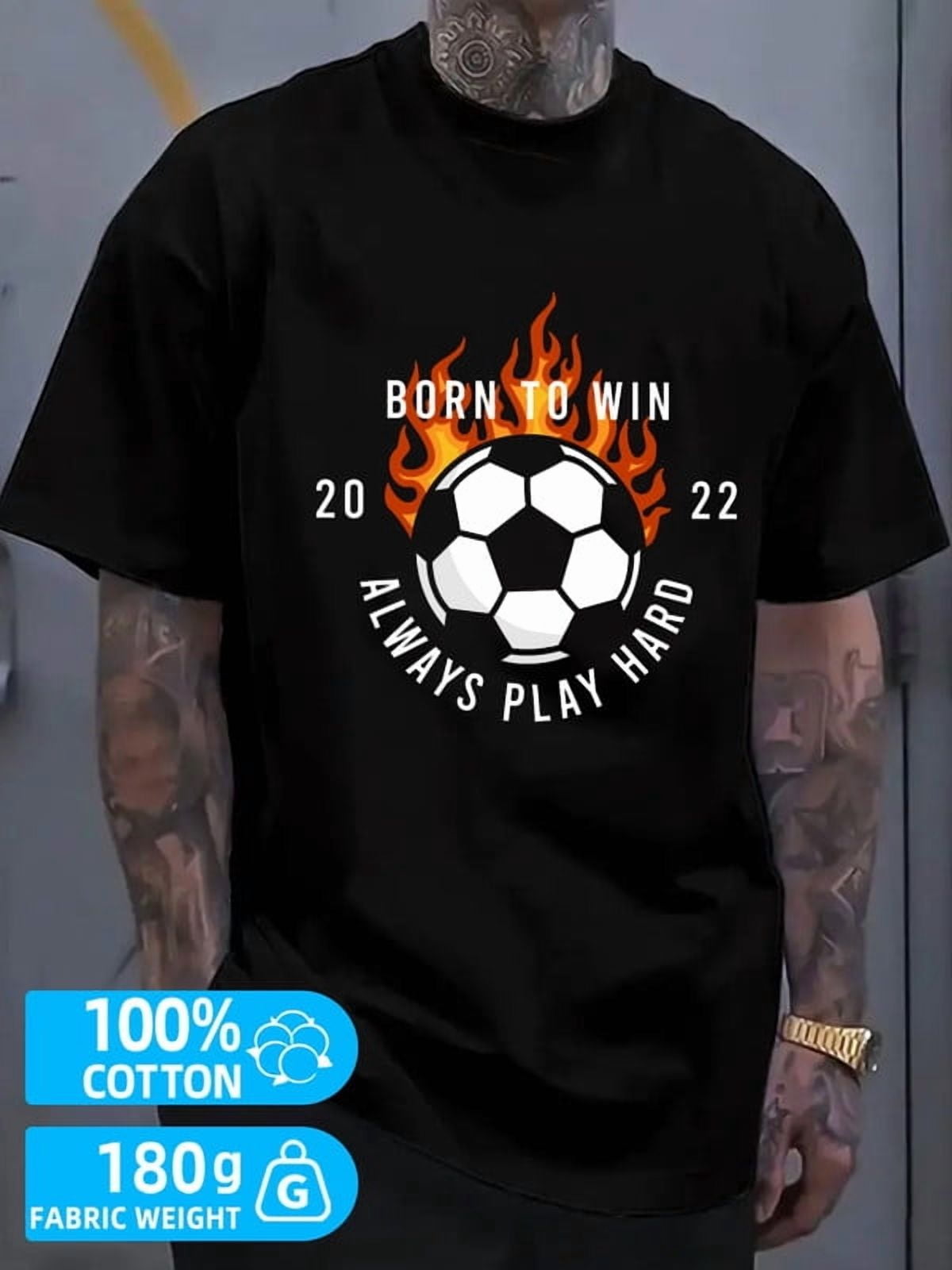 Born to Win Soccer men's black 180G 100% Cotton Spring and summer ...