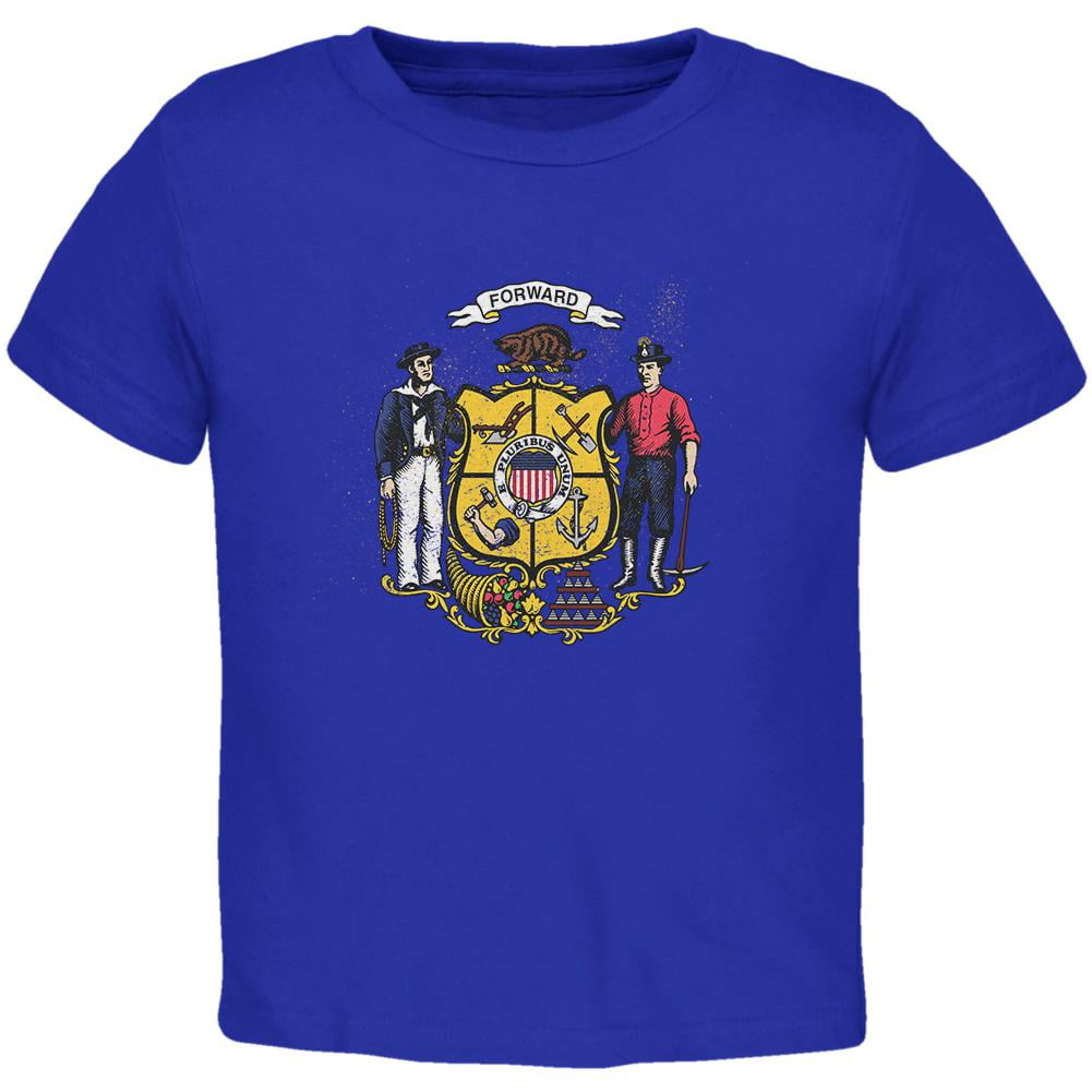 Born and Raised Wisconsin State Flag Toddler T Shirt Royal Toddler Size ...
