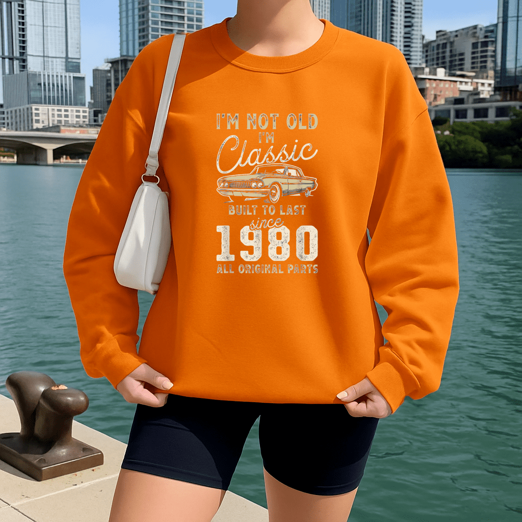 Born in 1980 Classic Car Graphic 45th Birthday Gift Sweatshirt, for Men & Women, up to Size 5XL ...