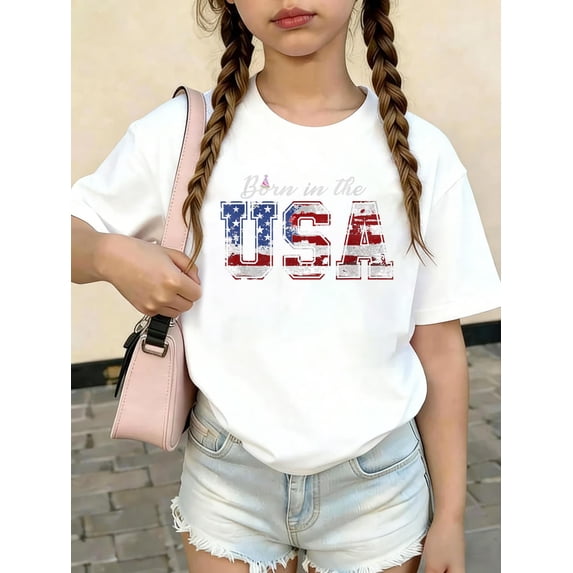 Born in the USA Shirt US Flag 4th of July Birthday Patriotic Kids T ...
