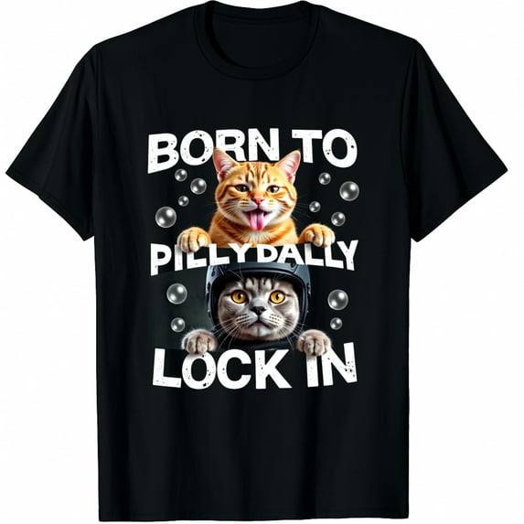 Born to Dilly Dally Forced to Lock in Cute Cat Funny Meme Graphic Crew ...