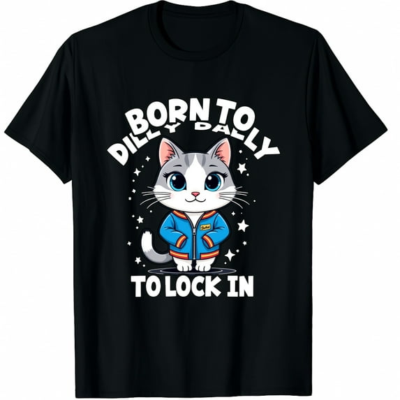 Born to Dilly Dally Forced to Lock in Funny Meme Cute Cat Graphic Crew ...