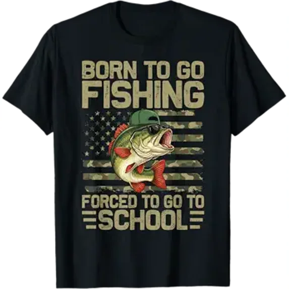 Born to Go Fishing Bass Fish Funny Fisherman Boys Kids Men T-Shirt ...