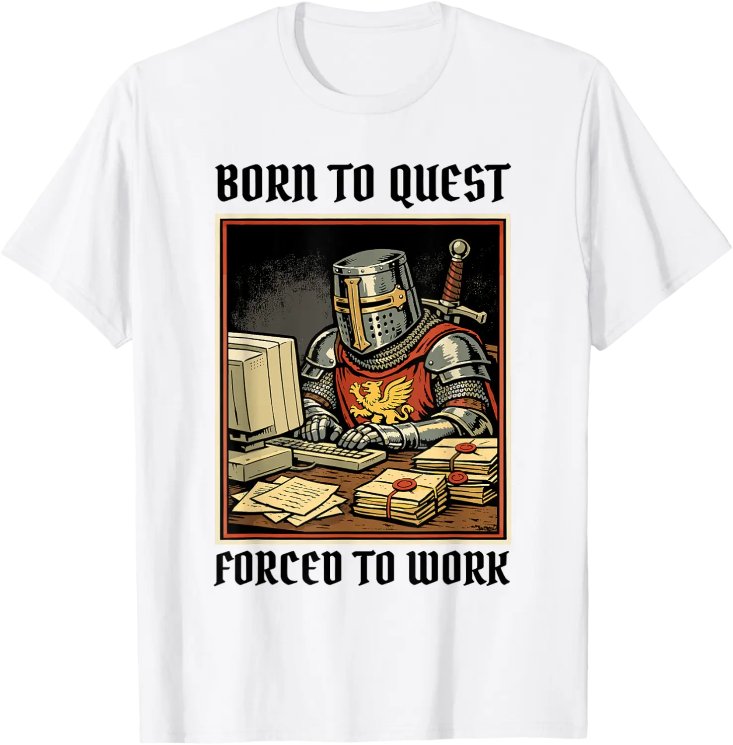 Born to Quest Forced to Work Gamer Knight PC T-Shirt - Walmart.com