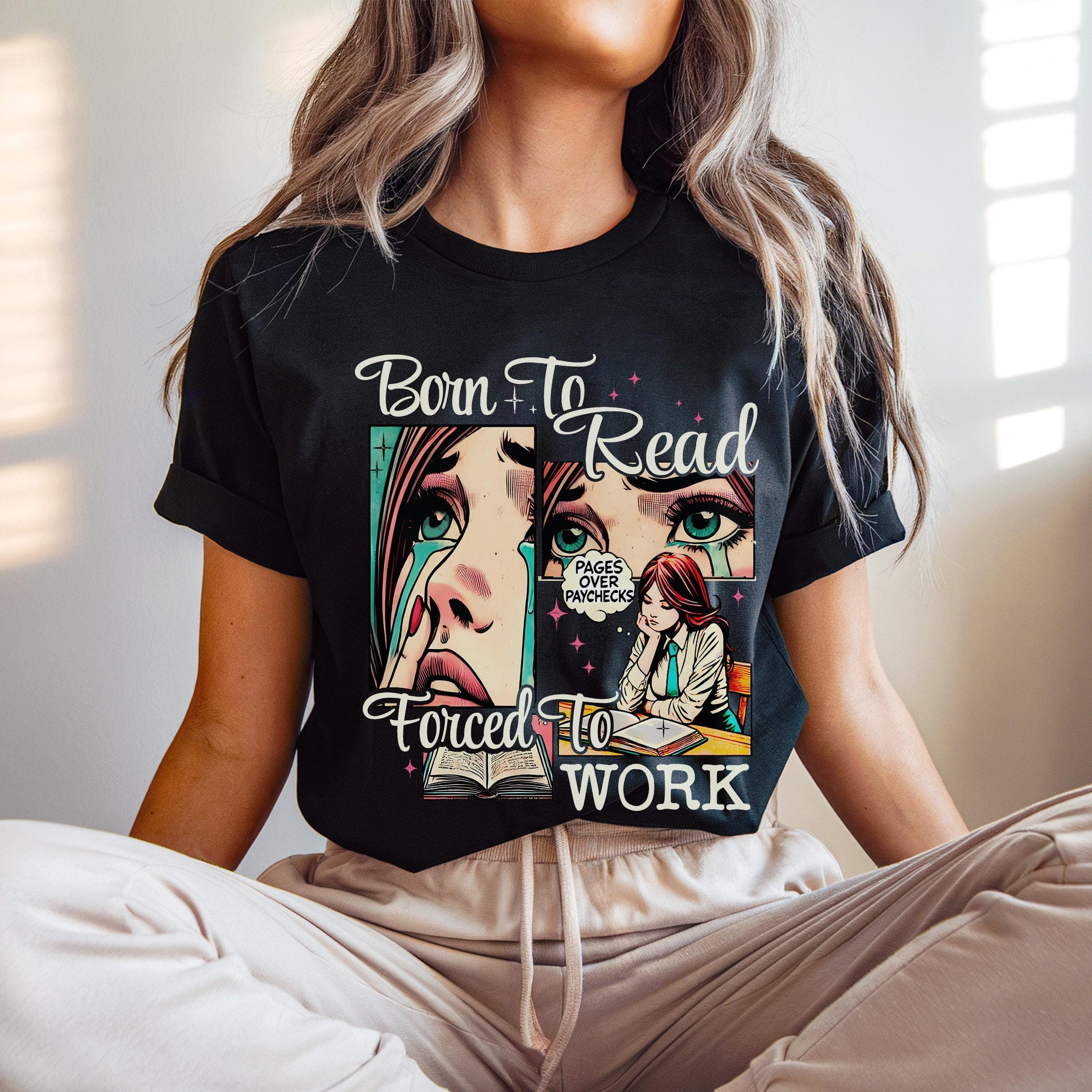Born to Read Forced to Work Shirt Retro Bookish Tee Funny Book Lover ...