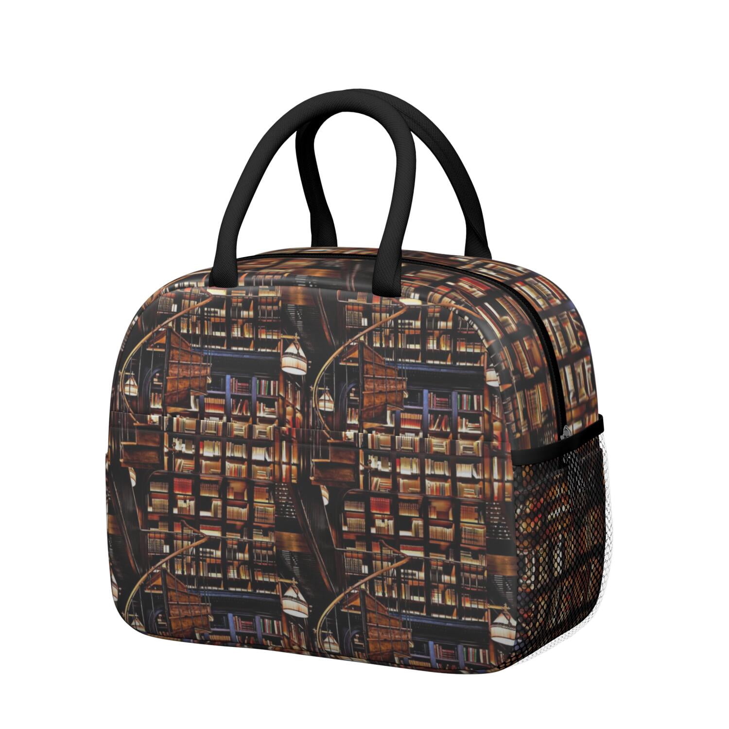 Born to Read Lunch Tote Bookshelf & Bookcase Wall Pattern Reusable ...