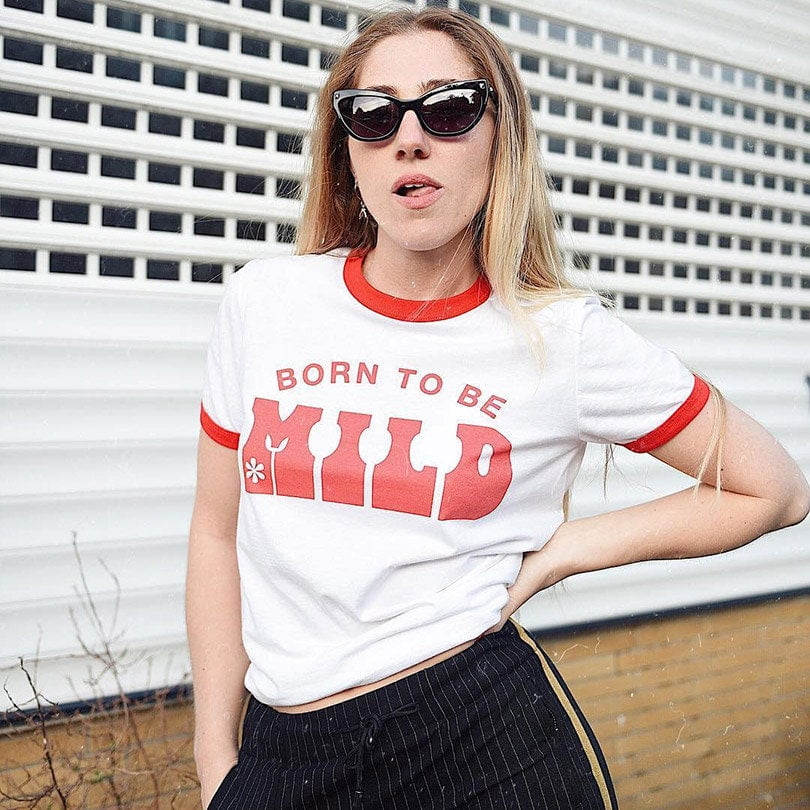 Born to be Mild Ringer Tee, White Unisex Shirt With Red Neck Sleeve ...