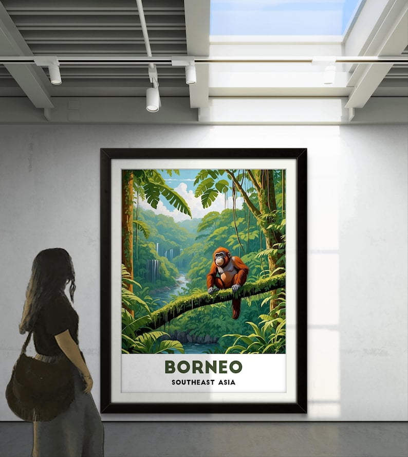 Borneo Jungle Poster – Vibrant Orangutan And Tropical Rainforest Wall ...