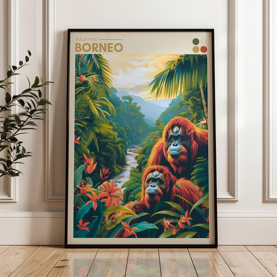 Borneo Orangutan Travel Print, Malaysia Jungle Art Print, Unframed ...