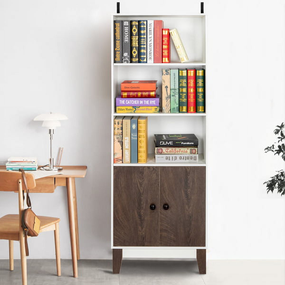 Bornmio 4 Tier Bookcase Storage Cabinet,Wooden Bookshelf with 2 Doors ...