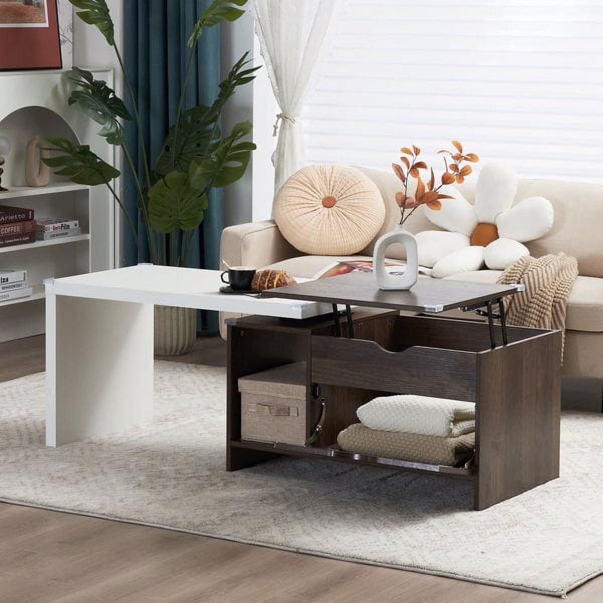 Bornmio 59" L Large Wood Coffee Table with Storage, Modern Extendable ...
