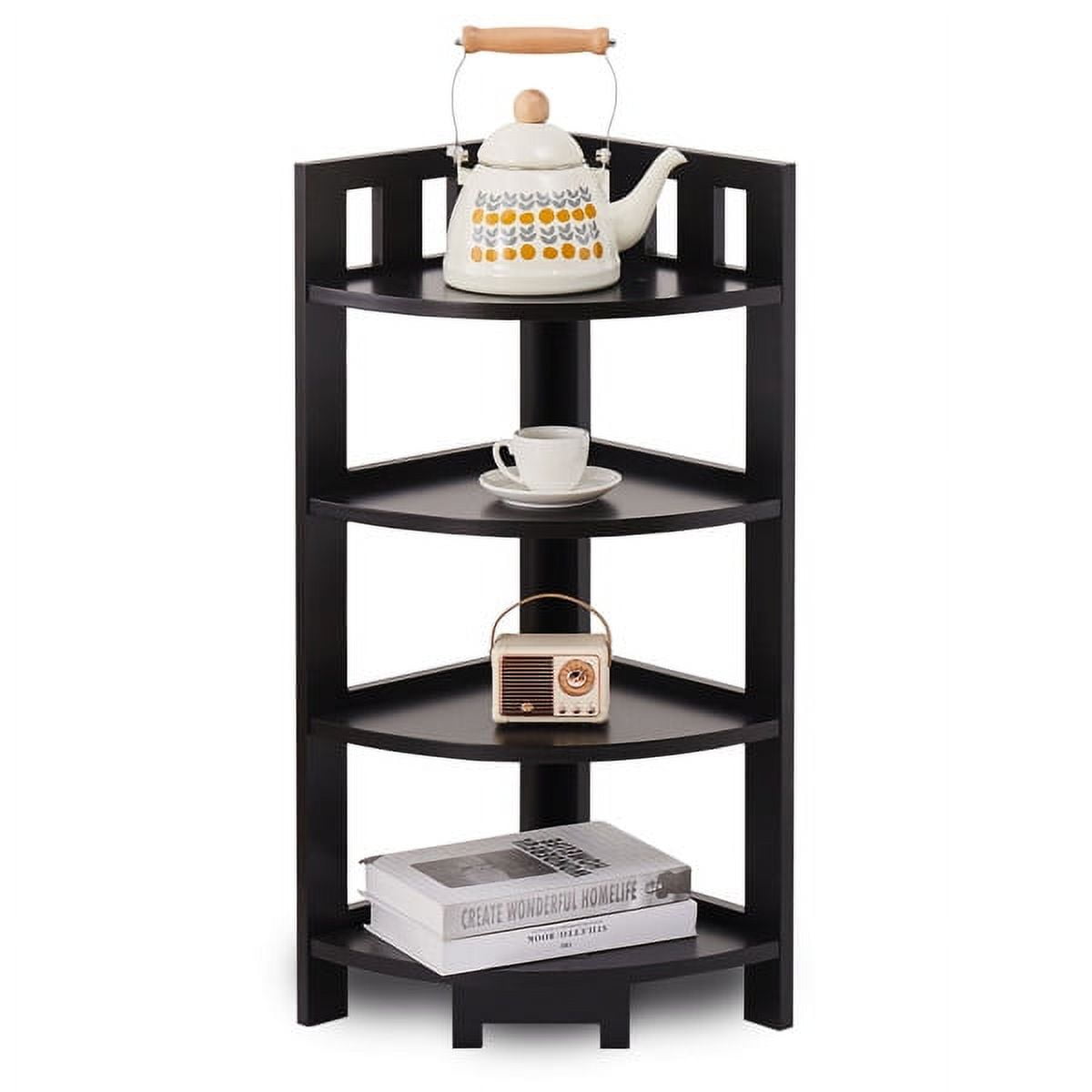 Bornmio Corner Shelf, 4-Tier Display Shelves, Wood Storage Stand ...