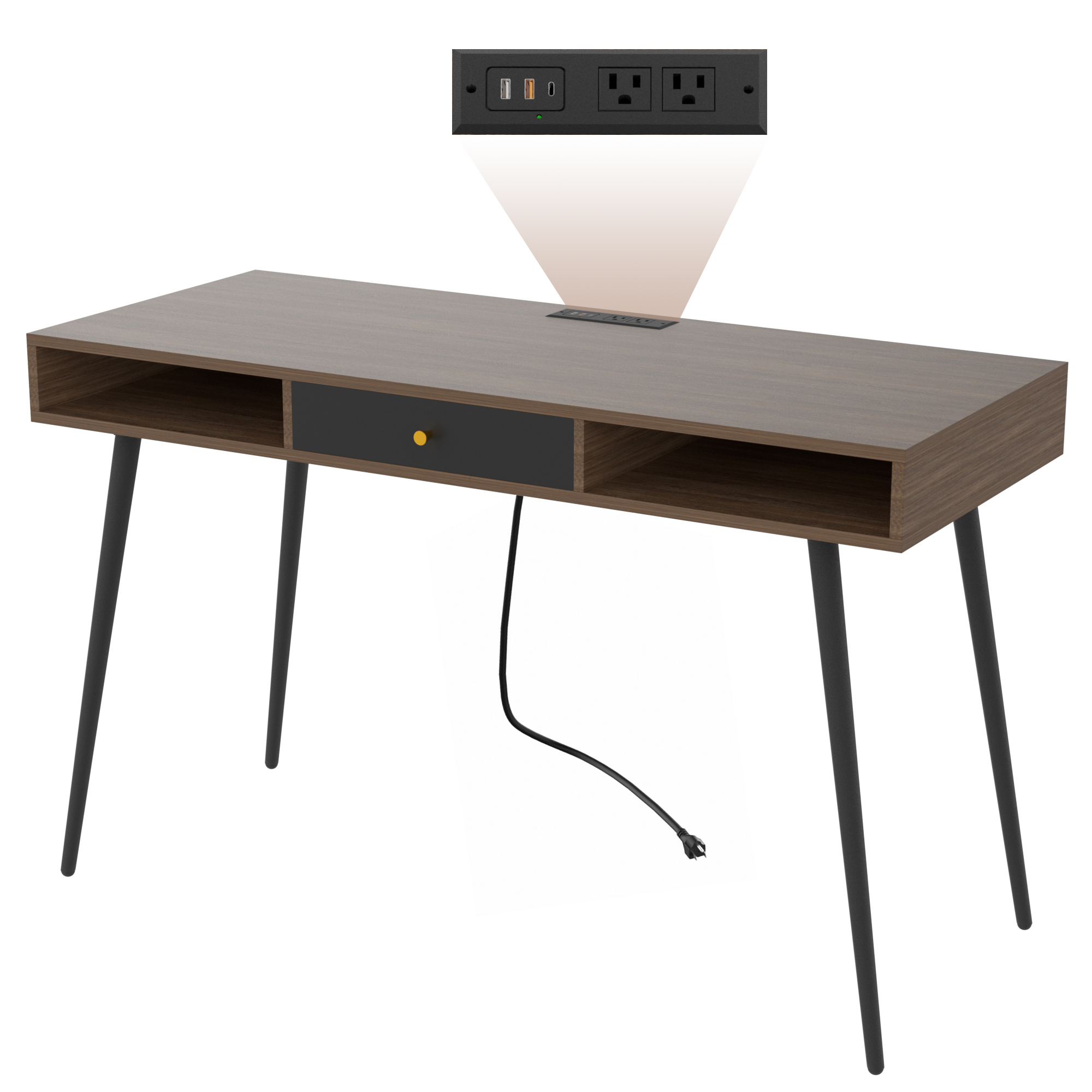 Bornmio Mid Century Desk with USB Ports and Power Outlet, Modern ...