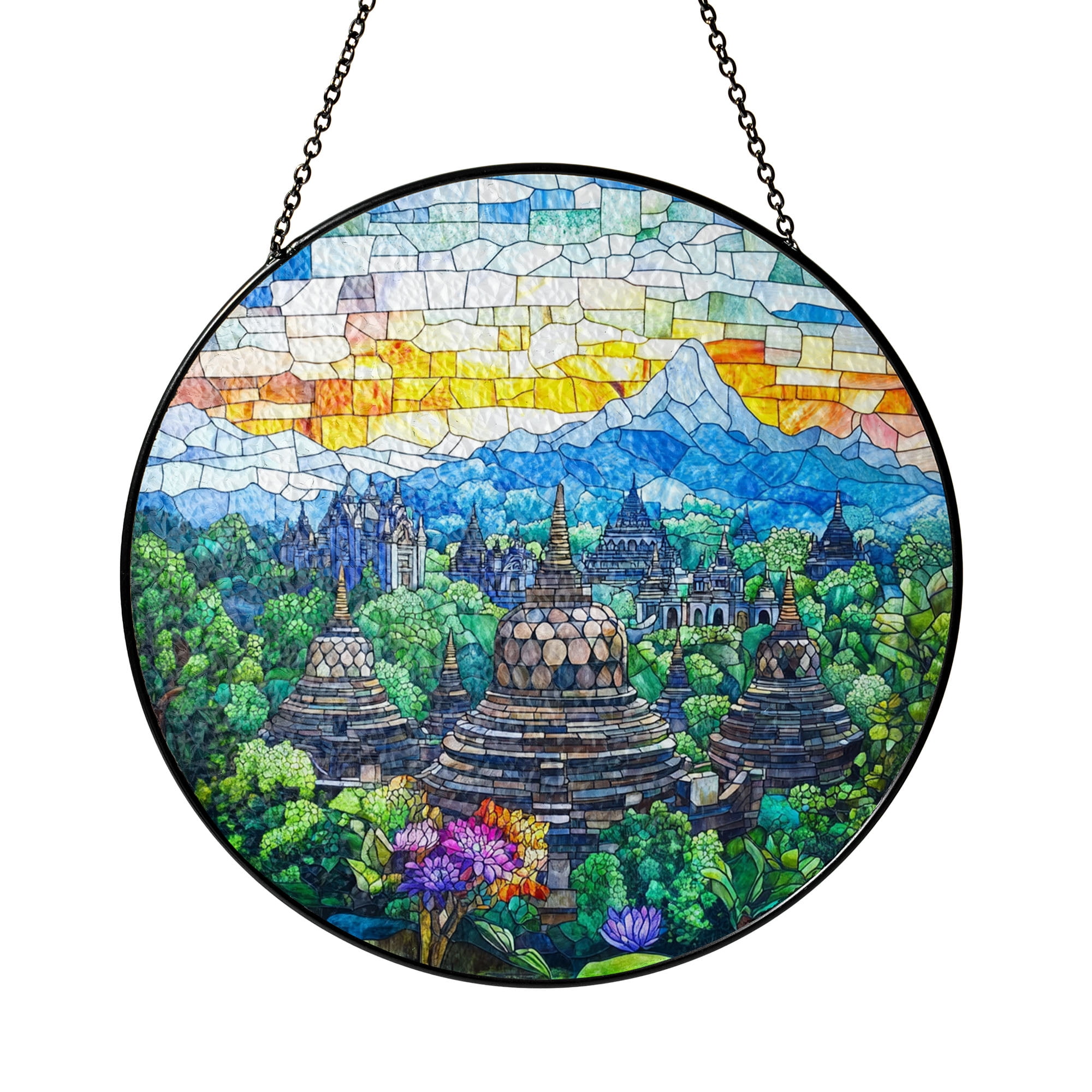 Borobudur Temple Stained Glass Suncatcher - Custom Name Indonesia ...