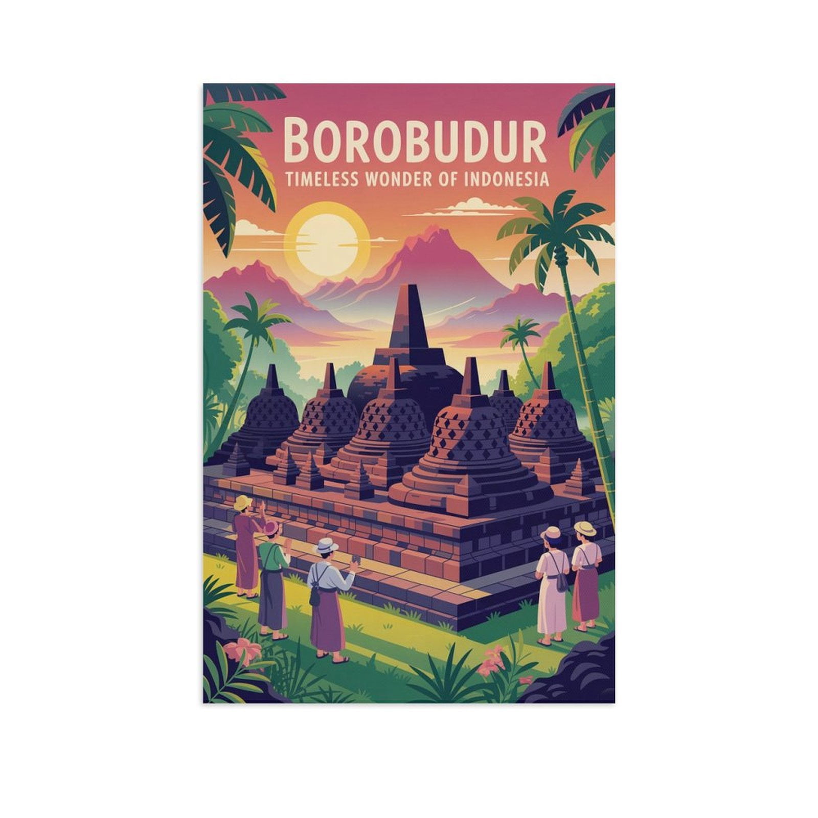 Borobudur Temple Travel Poster Vintage Style Indonesia Buddhist ...